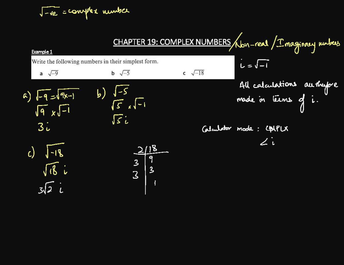 Complex Numbers - Sum - CHAPTER 19: COMPLEX NUMBERS Example 1 Frei e ...