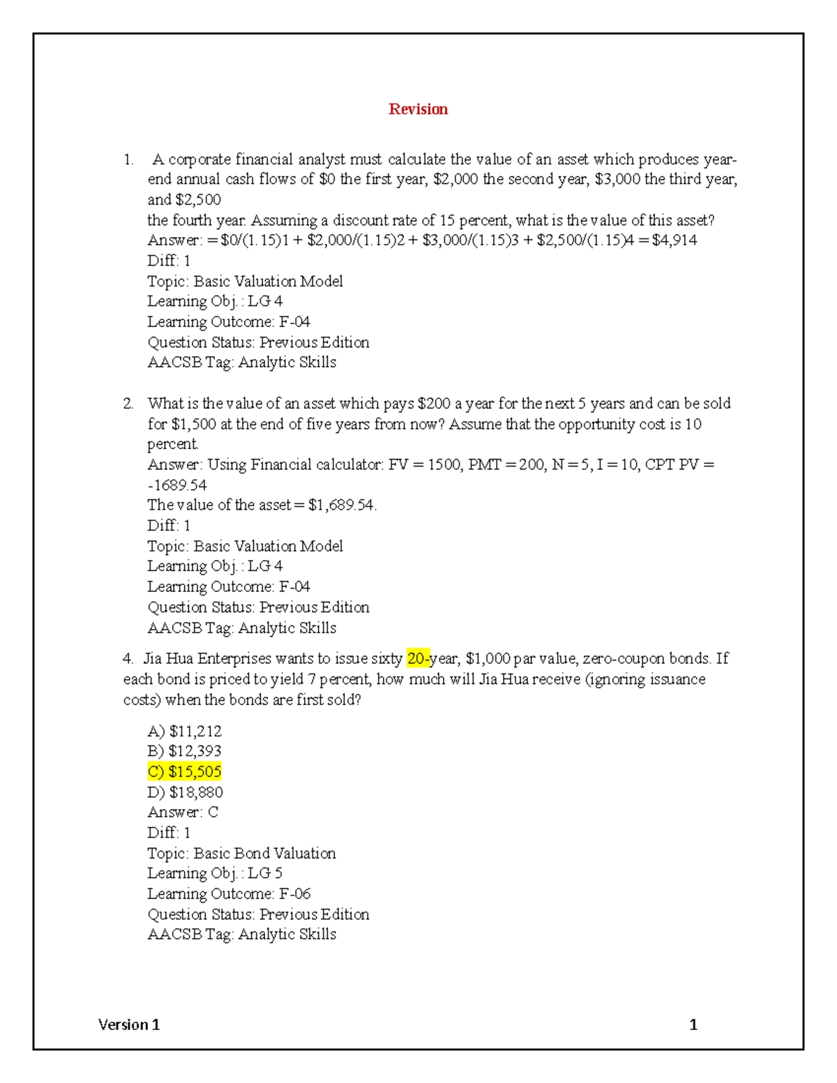 Revision for FINC - Revision A corporate financial analyst must ...