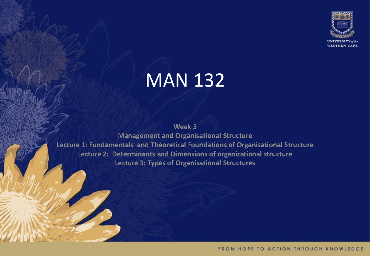 Week 5 MAN 132 Organisational Structure - MAN 132 Week 5 Management and ...