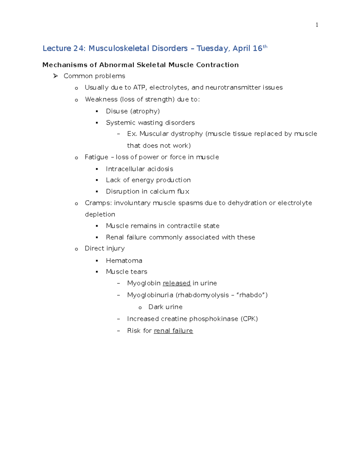 Lecture 24 - Musculoskeletal Disorders - Muscular dystrophy (muscle ...