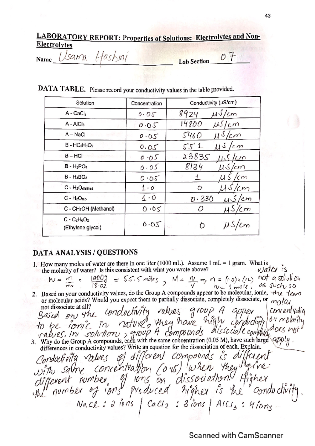 Lab Report - Properties of Solutions - CHEM 210 - SCSU - Studocu