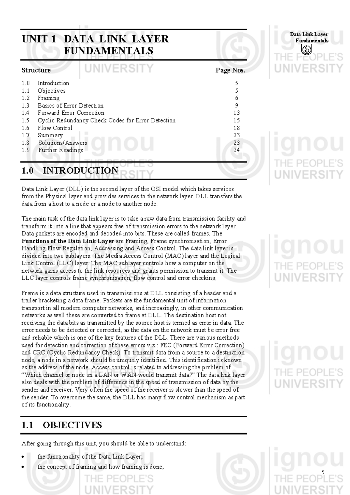 Unit-1 - Study Material MCS-042 - Data Link Layer Fundamentals UNIT 1 ...
