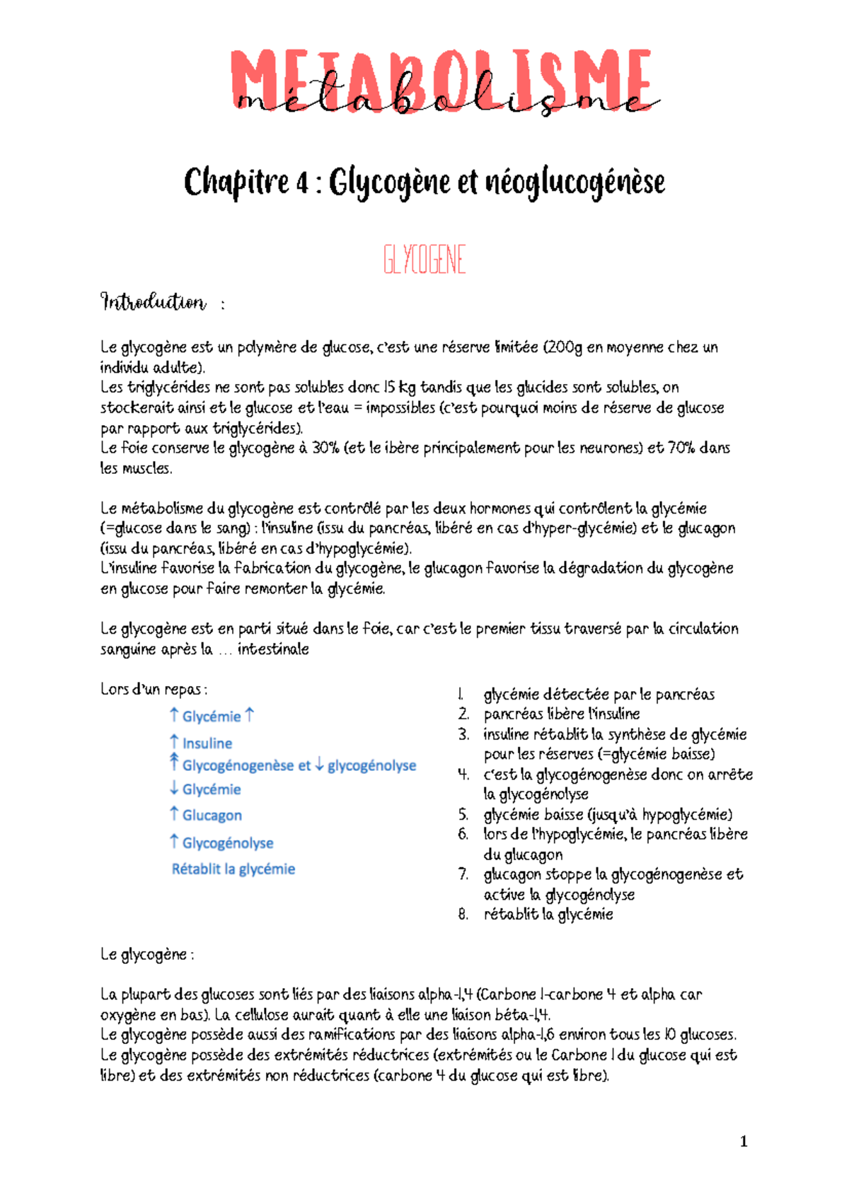 Chap 4 - Glycogénèse et néoglucogenèse - Enzymologie et métabolisme ...