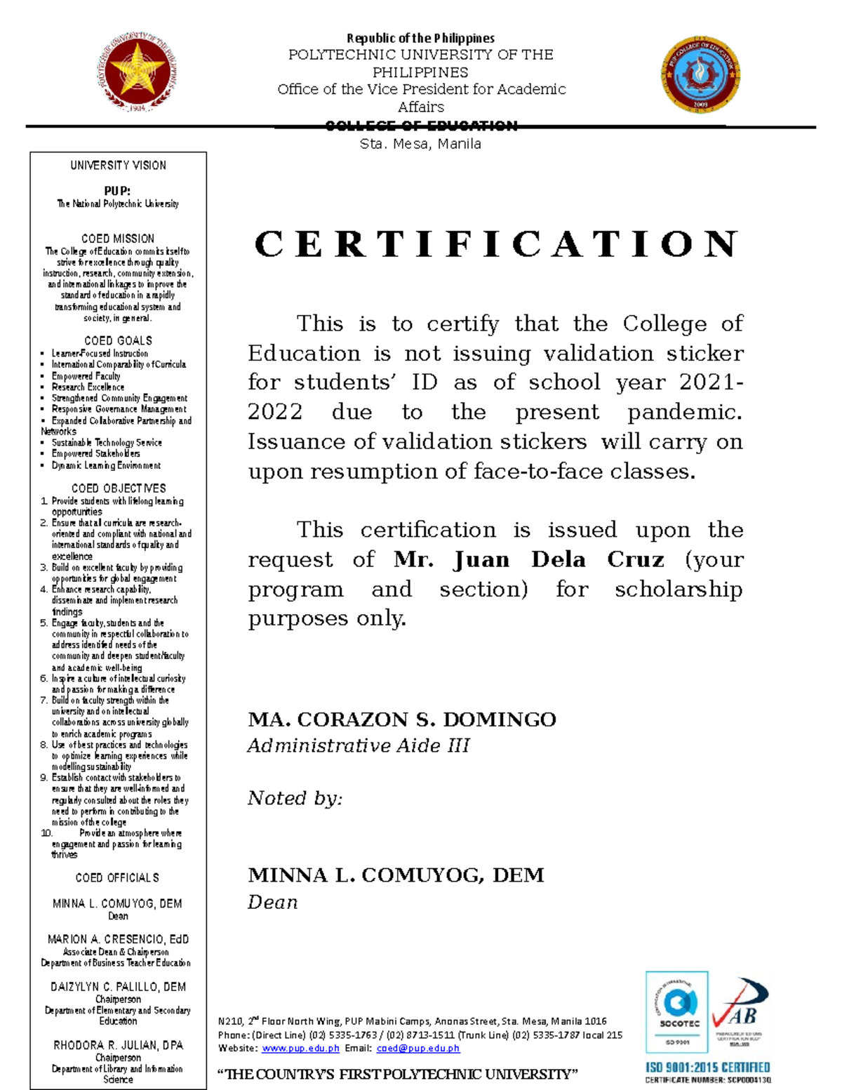 Certification-of-non-issuance-of-validation-sticker template that ...