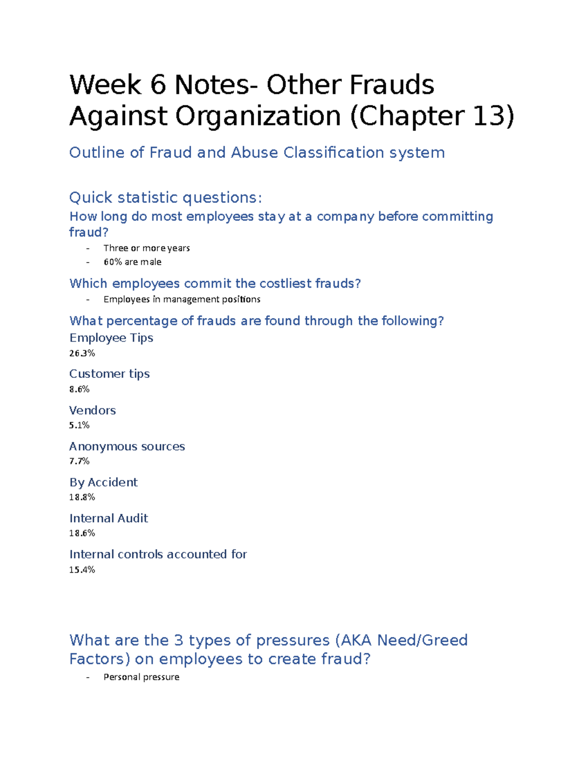 Week 6 Notes - Week 6 Notes- Other Frauds Against Organization (Chapter ...