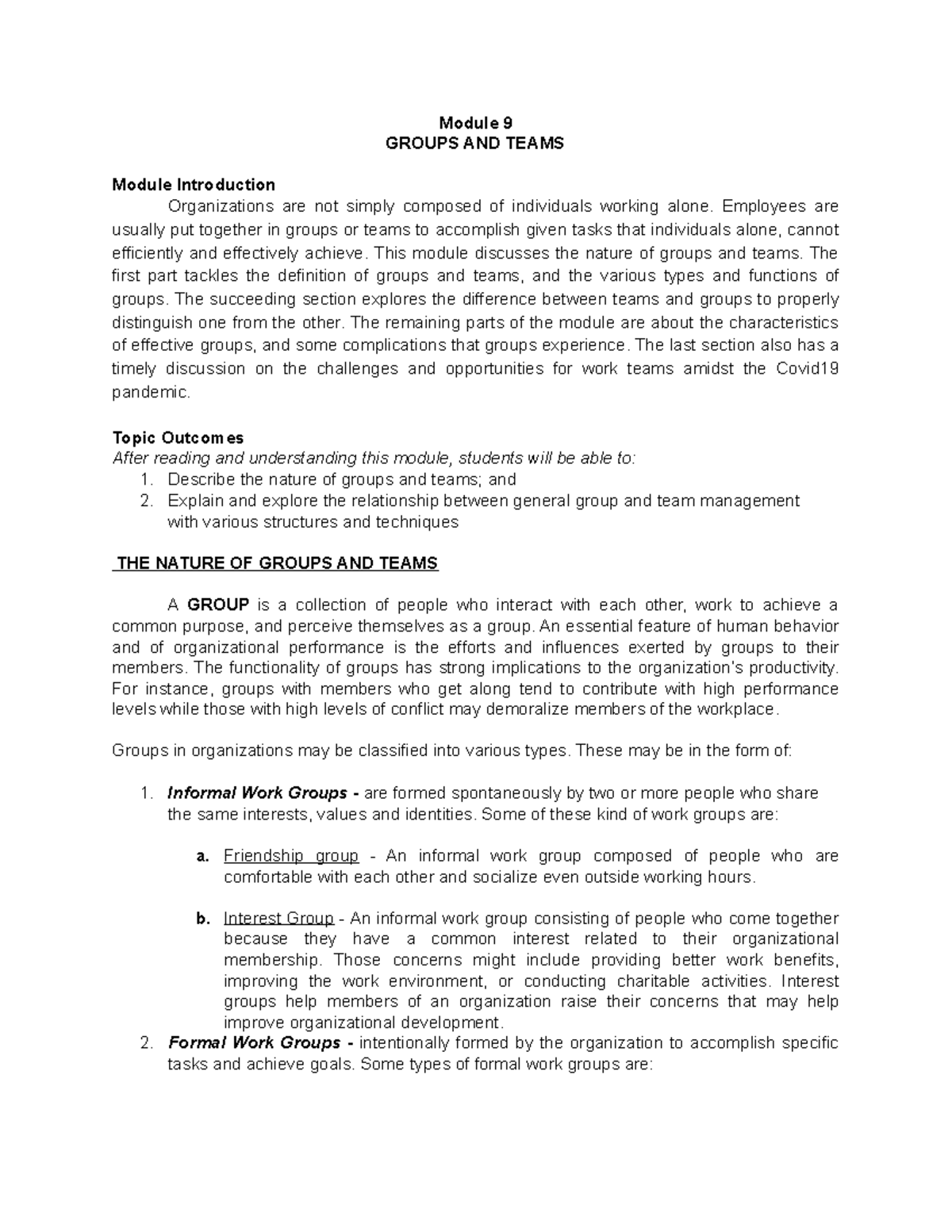 Module 9 Groups AND Teams - Module 9 GROUPS AND TEAMS Module ...