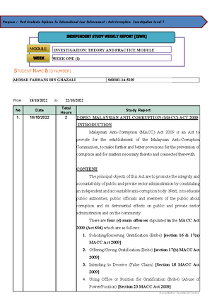 ISWR WEEK 2-( Investigation Module) - Program : Post Graduate Diploma ...