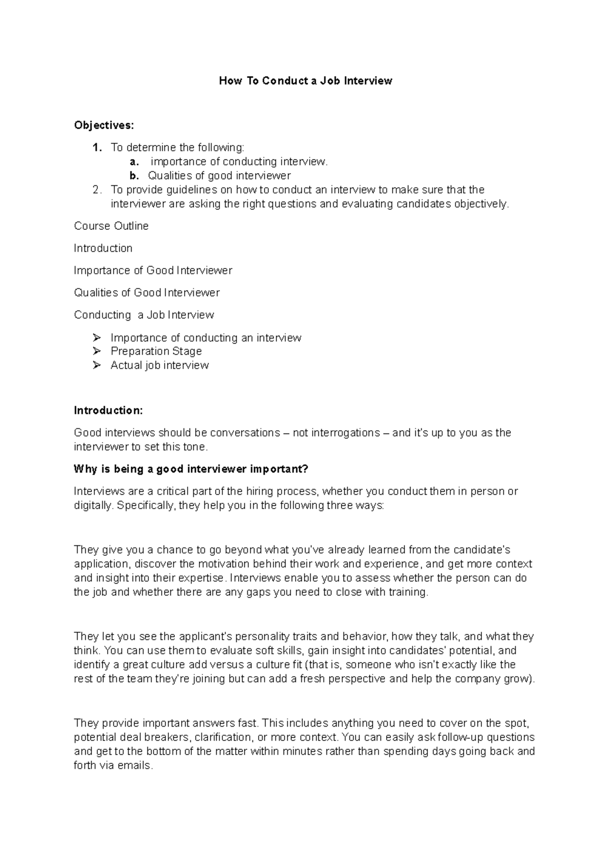 HOW TO Conduct AN Interview - How To Conduct a Job Interview Objectives ...