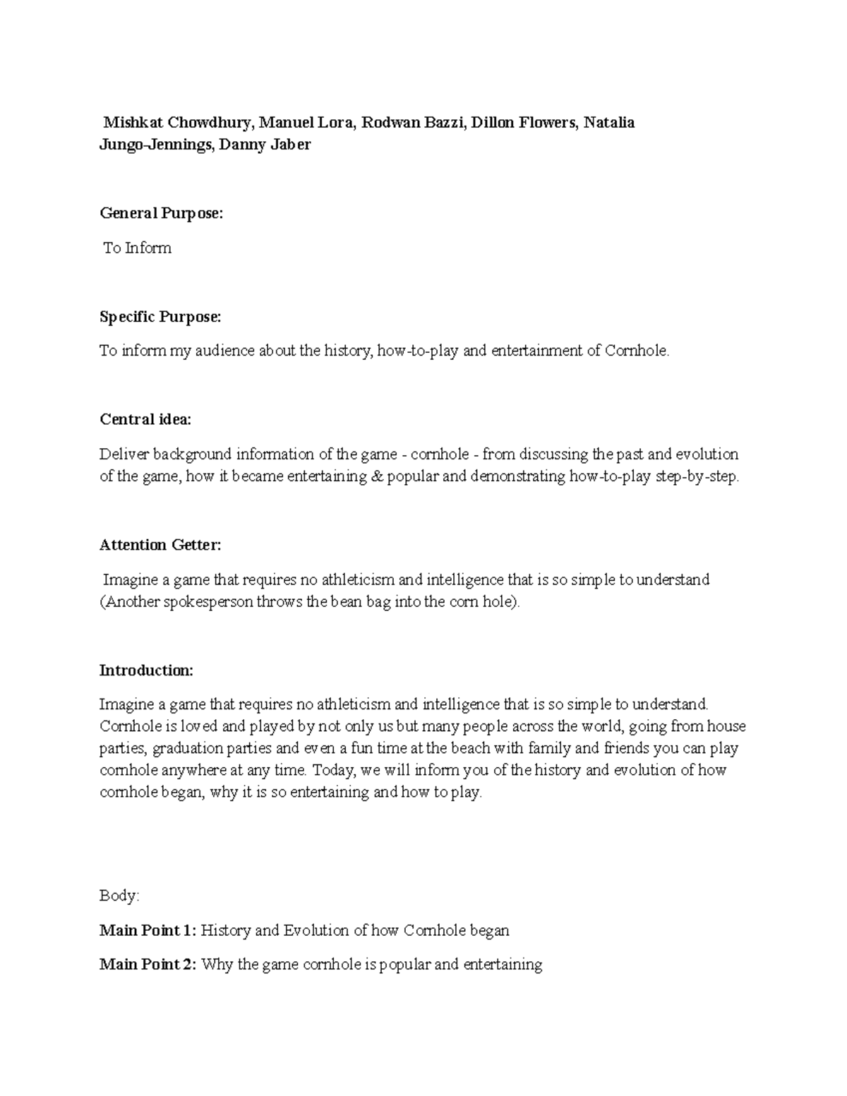 Group Speech assignment - Mishkat Chowdhury, Manuel Lora, Rodwan Bazzi ...