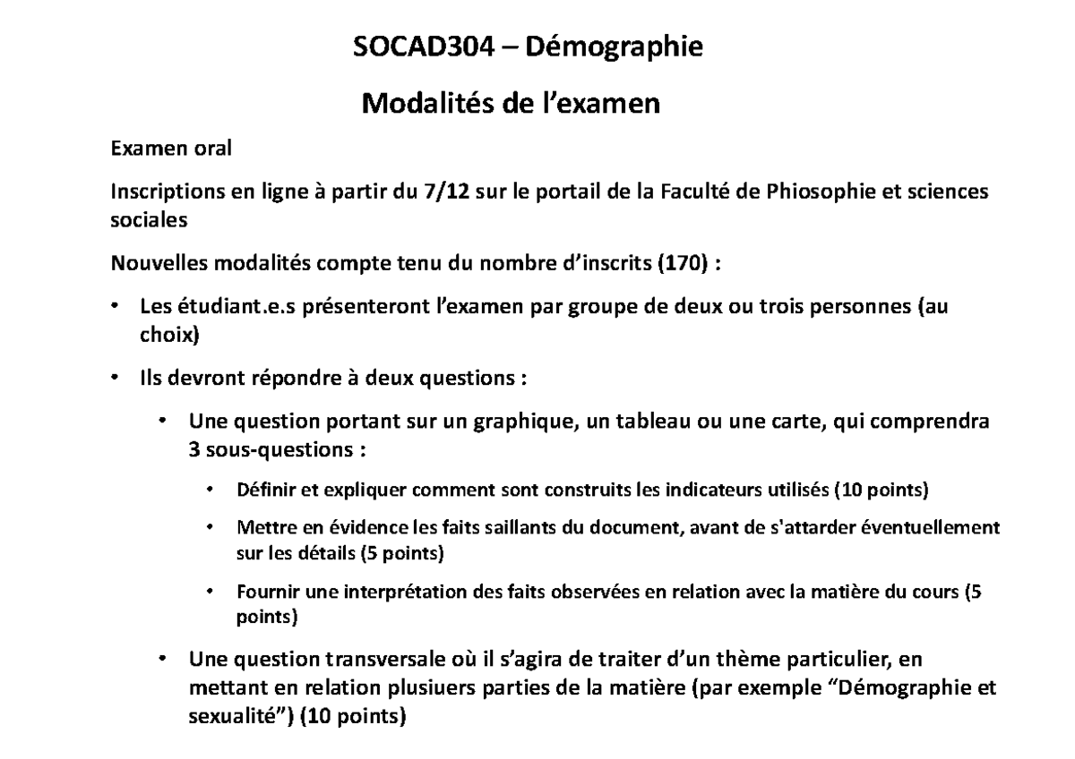 Socad 304 Cons Exa - Conseils pour examen - SOCAD304 – Démographie ...