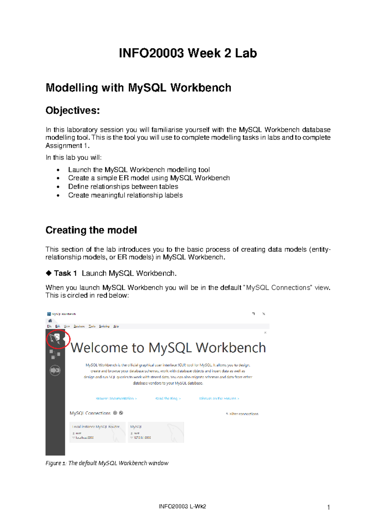 Lab-Week2-INFO2000 3 - lab 2 - INFO20003 Week 2 Lab Modelling with MySQL Workbench Objectives ...