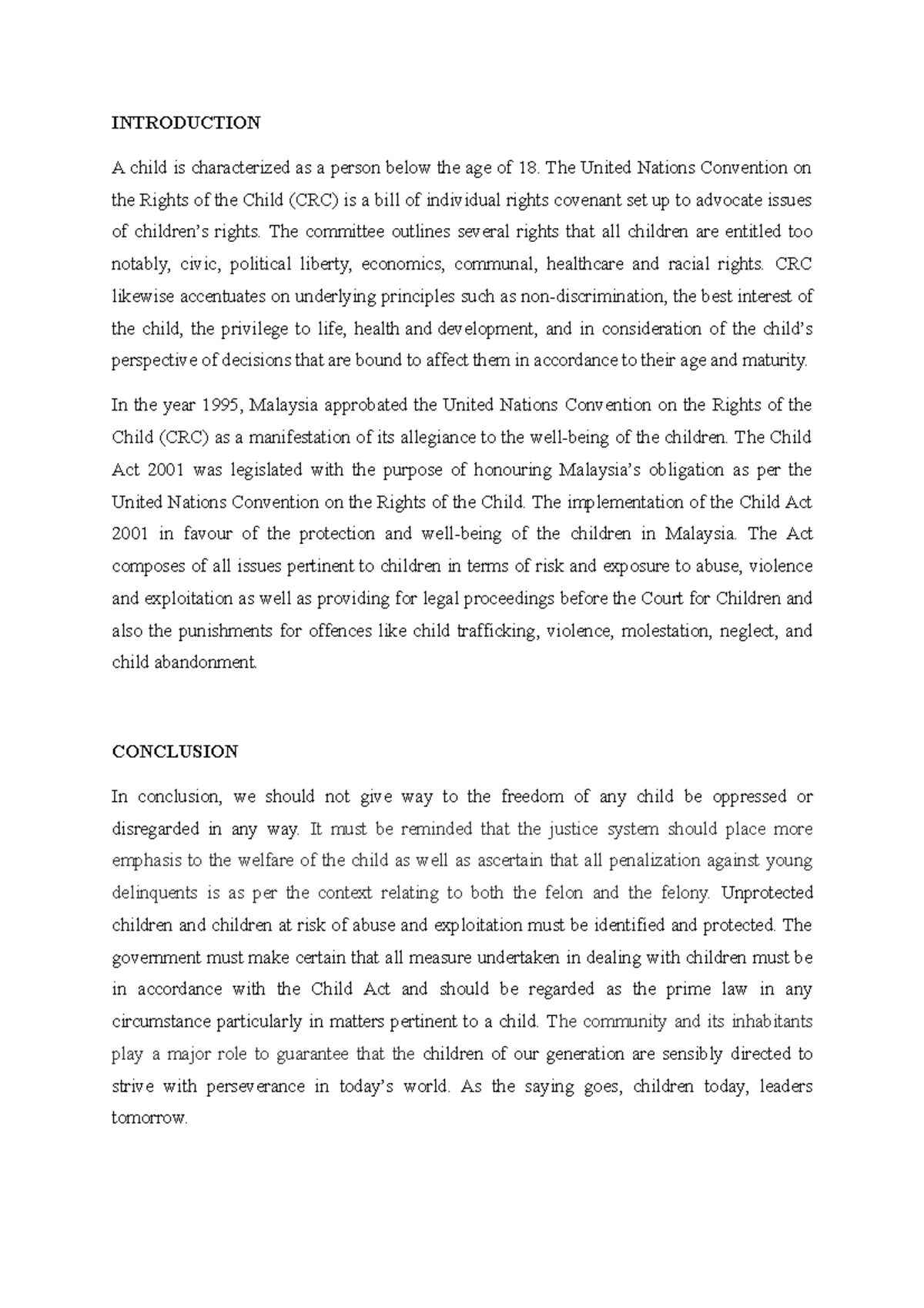 Intro-mainpoint 3-conclusion - INTRODUCTION A child is characterized as ...