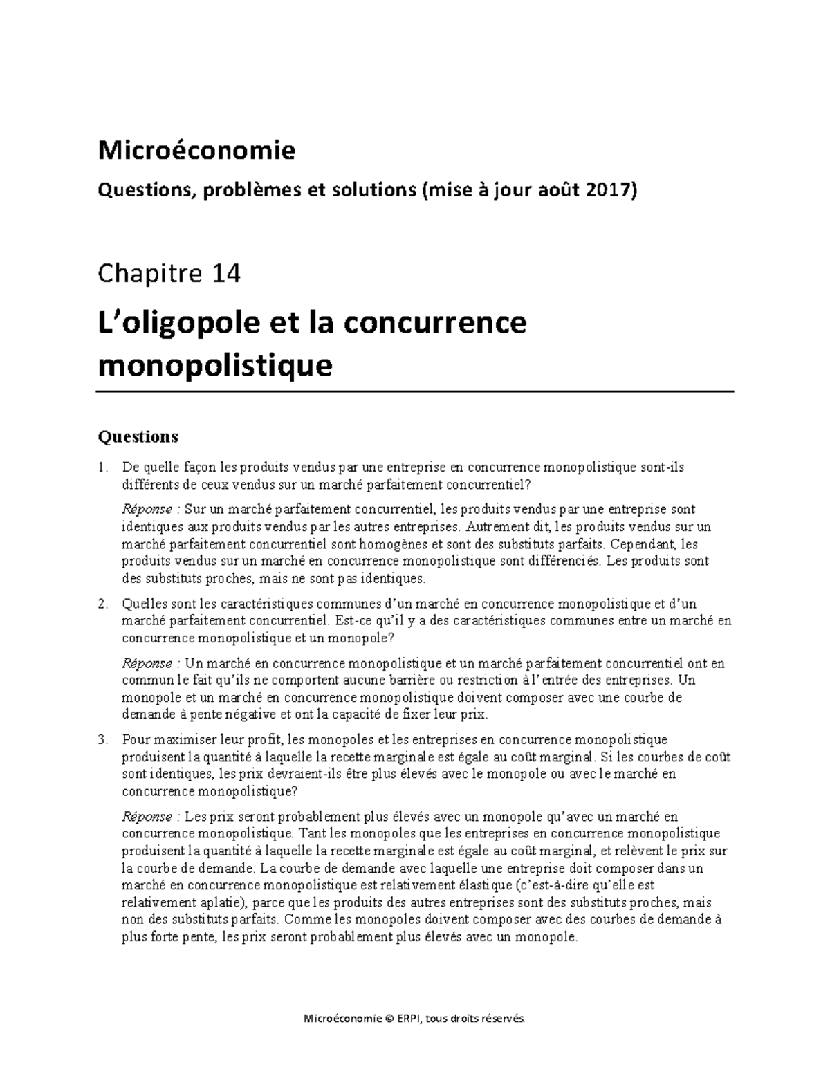 Acemoglu micro ch14 solutionnaire - Microéconomie Questions, problèmes et solutions (mise à jour ...