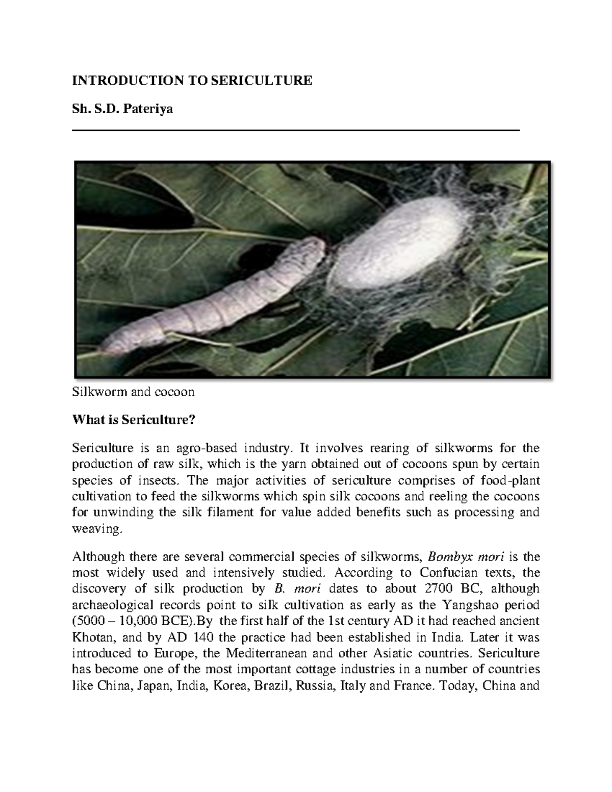 Biodiversity cell ntfp related issues 4 - INTRODUCTION TO SERICULTURE ...