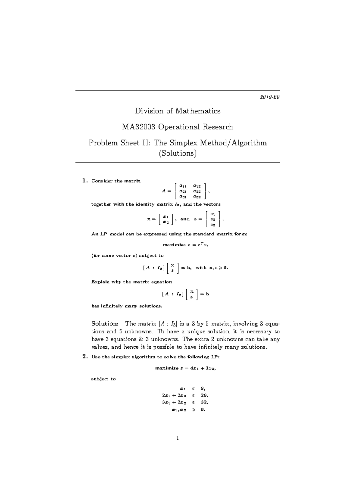 Worksheet 2 part 1 - 2019- Division of Mathematics MA32003 Operational ...