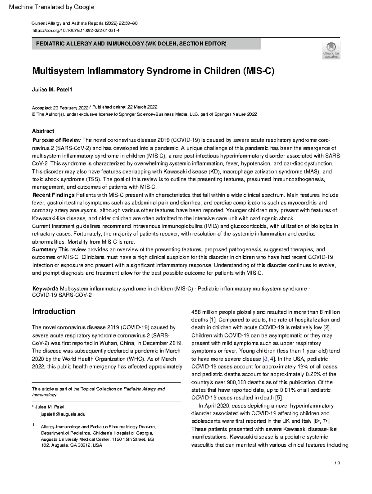 2022 - MISC - Pediatric Allergy AND Immunology Español - Multisystem ...