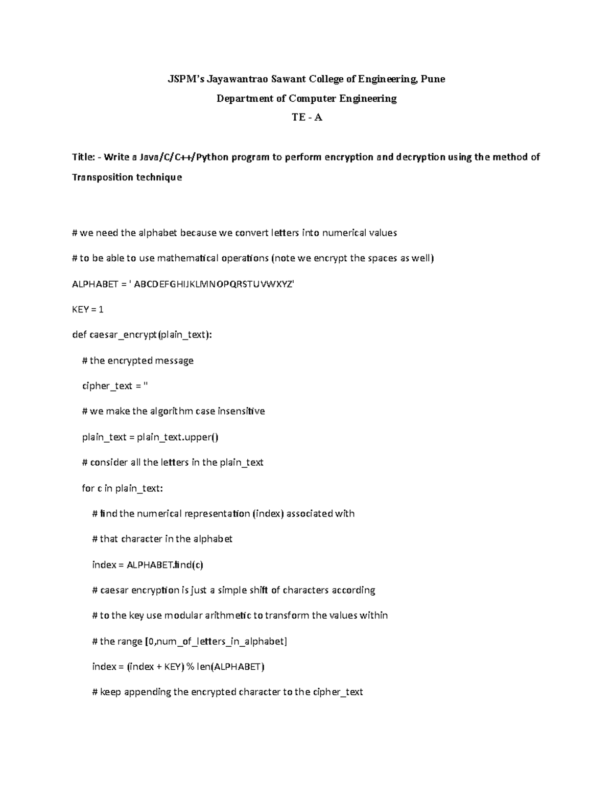 Ceaser Cipher - JSPM’s Jayawantrao Sawant College of Engineering, Pune ...