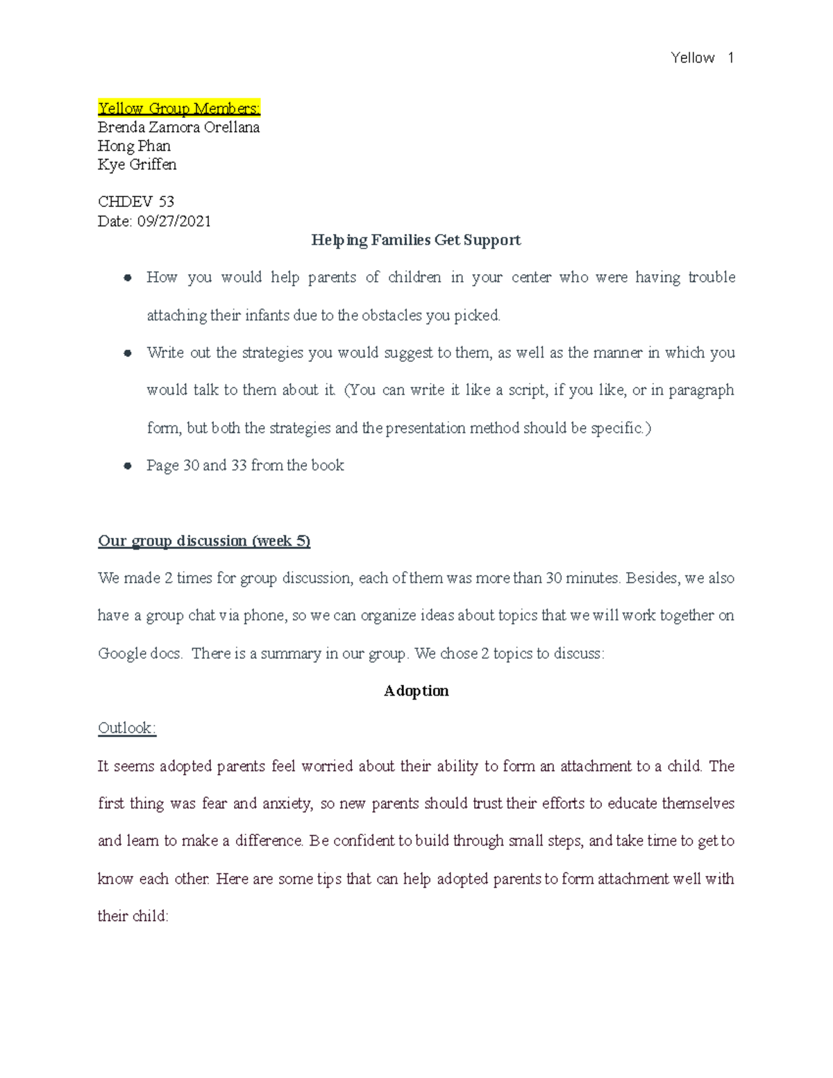 Yellow - Helping Families Get Support - Yellow 1 Yellow Group Members ...