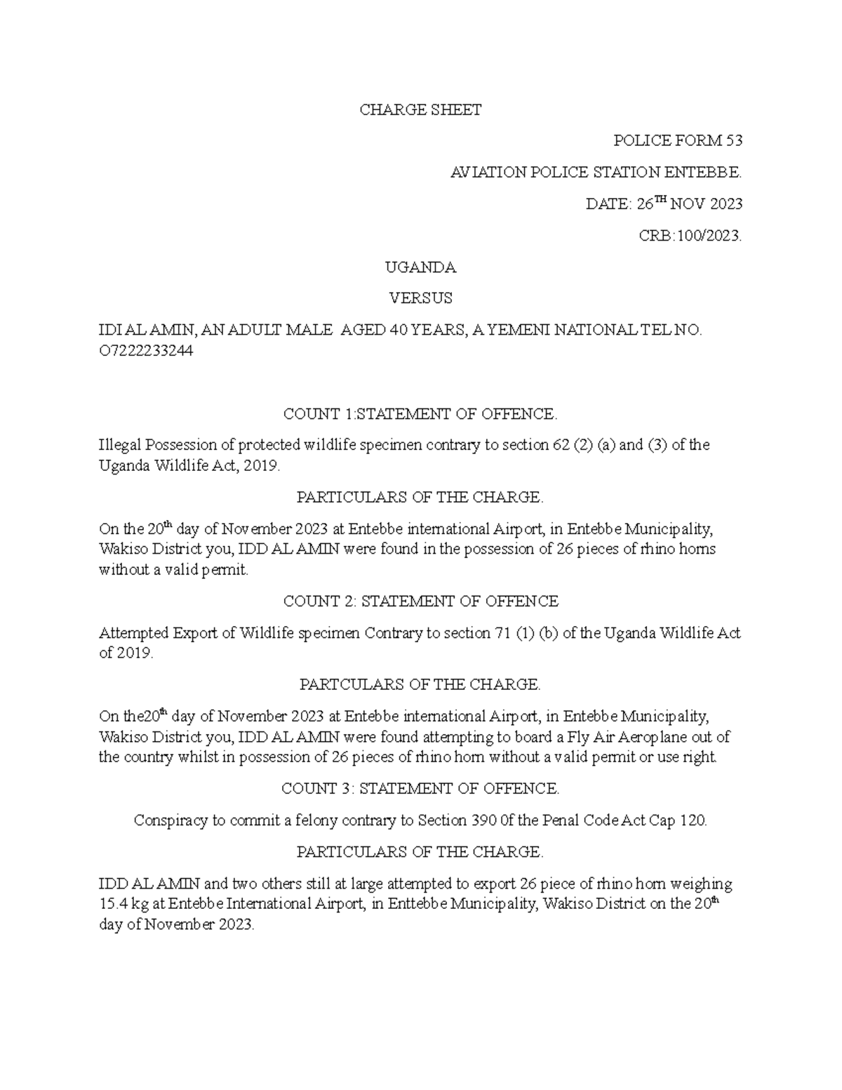 Charge Sheet AL AMIN - Criminal documents - CHARGE SHEET POLICE FORM 53 ...