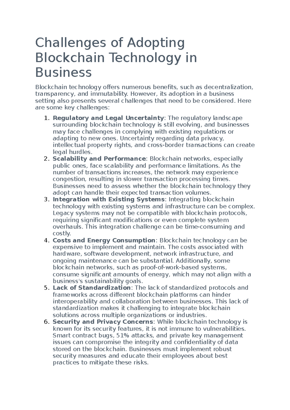 Challenges of Adopting Blockchain Technology in Busines 1 - Challenges ...