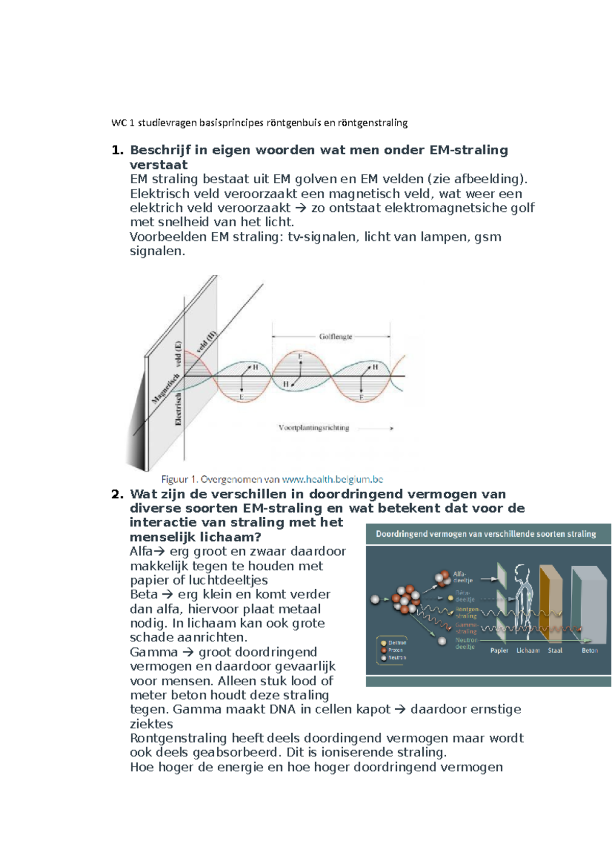 WC 1 studievragen basisprincipes röntgenbuis en röntgenstraling - WC 1 ...