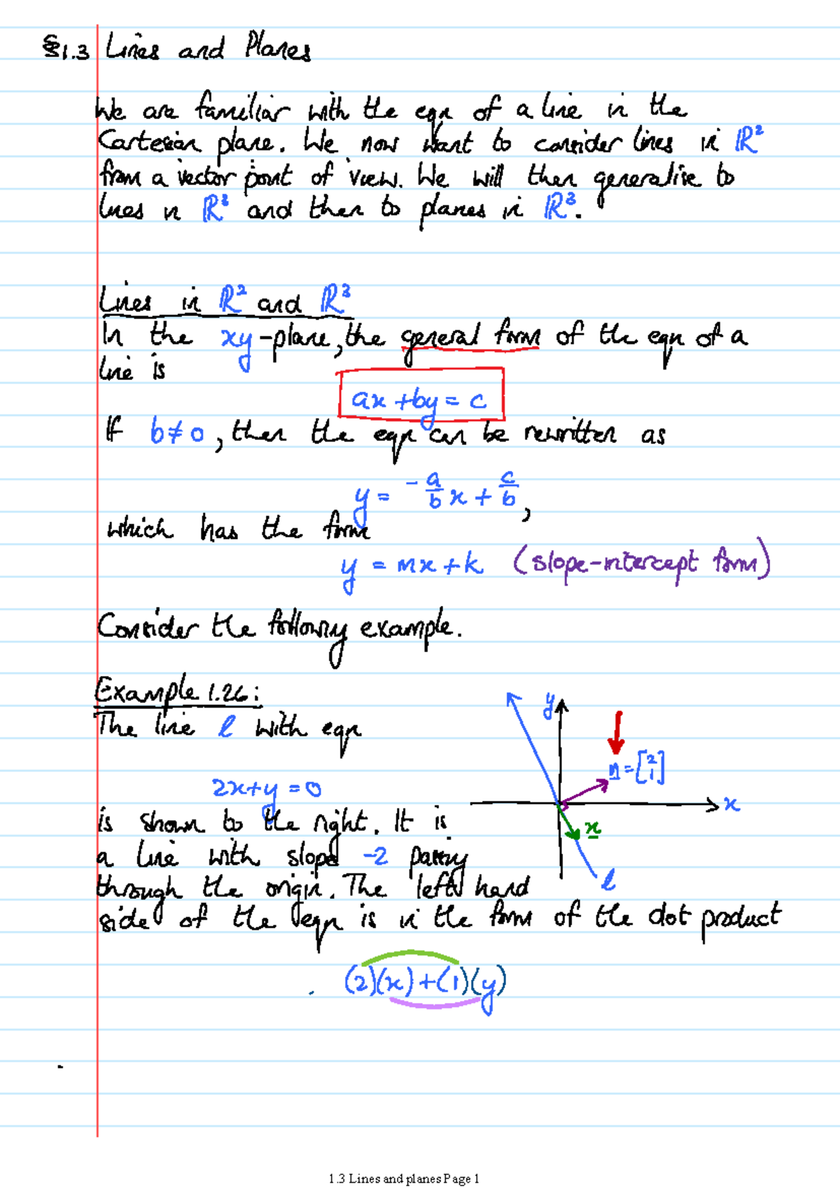 1.3 Lines and Planes - Lecture notes - ↓ ↑ Any vector a 11 to line Normal