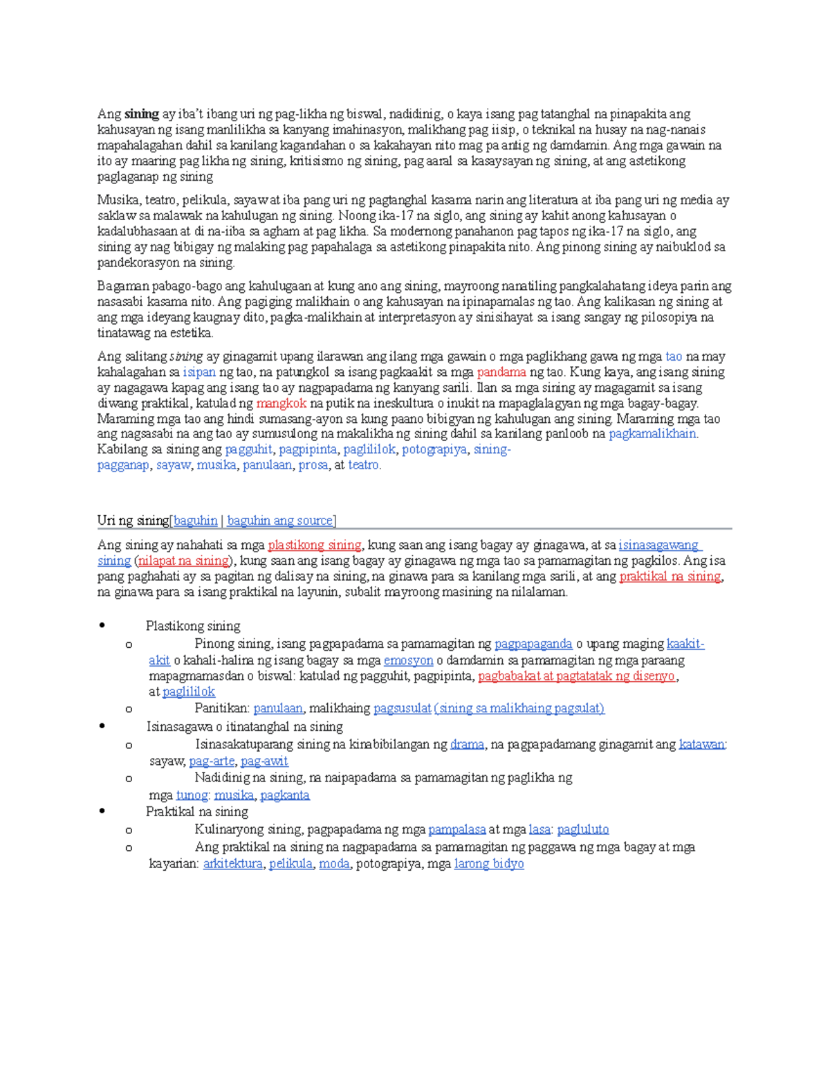 Sining, Panitikan, at Panunuring Pampanitikan search - Ang sining ay iba’t ibang uri ng pag ...