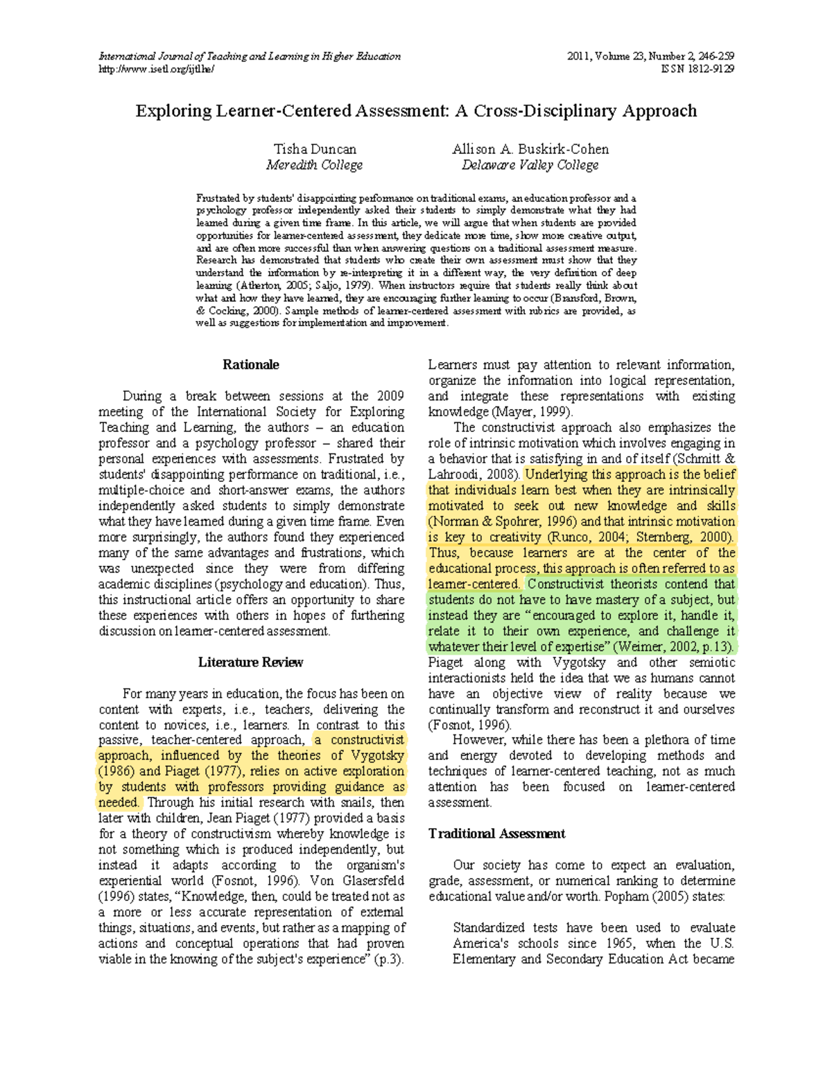 Exploring learner-centered assessment - International Journal of Teaching and Learning in Higher ...