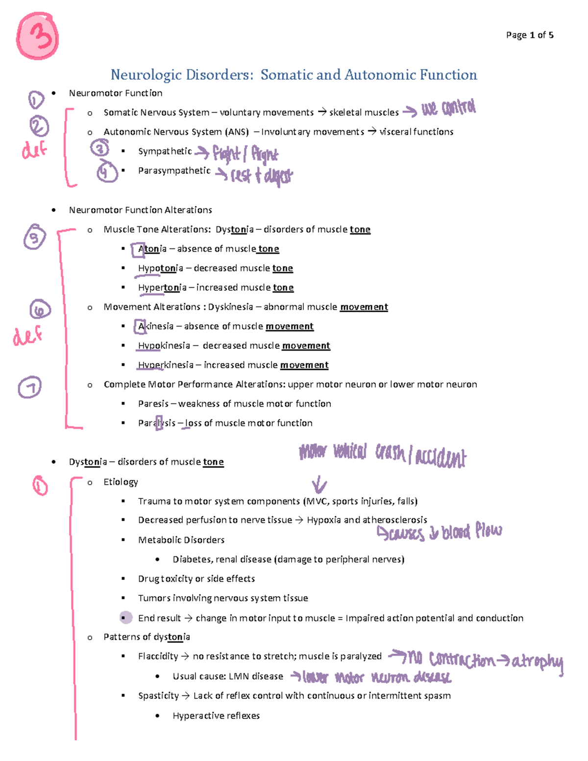 Somatic And Automatic - lecture notes - Neurologic Disorders: Somatic ...