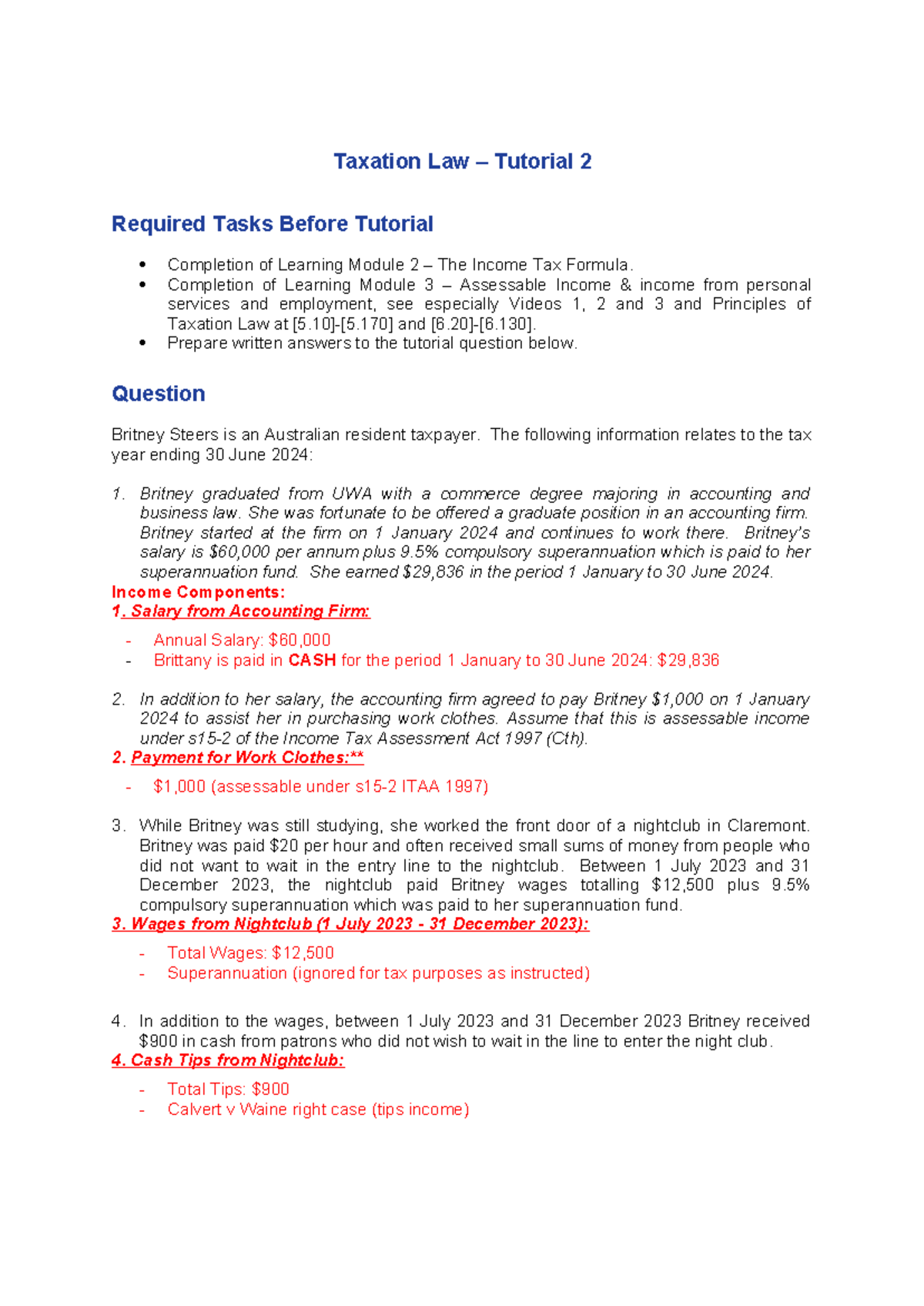 Tutorial 2 - Tutorial Questions - Taxation Law – Tutorial 2 Required Tasks Before Tutorial - Studocu