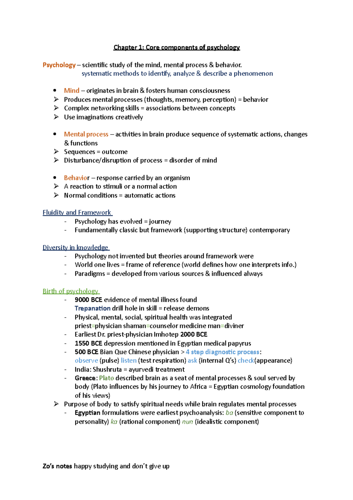 Chapter 1 psychology ZO - Chapter 1: Core components of psychology ...