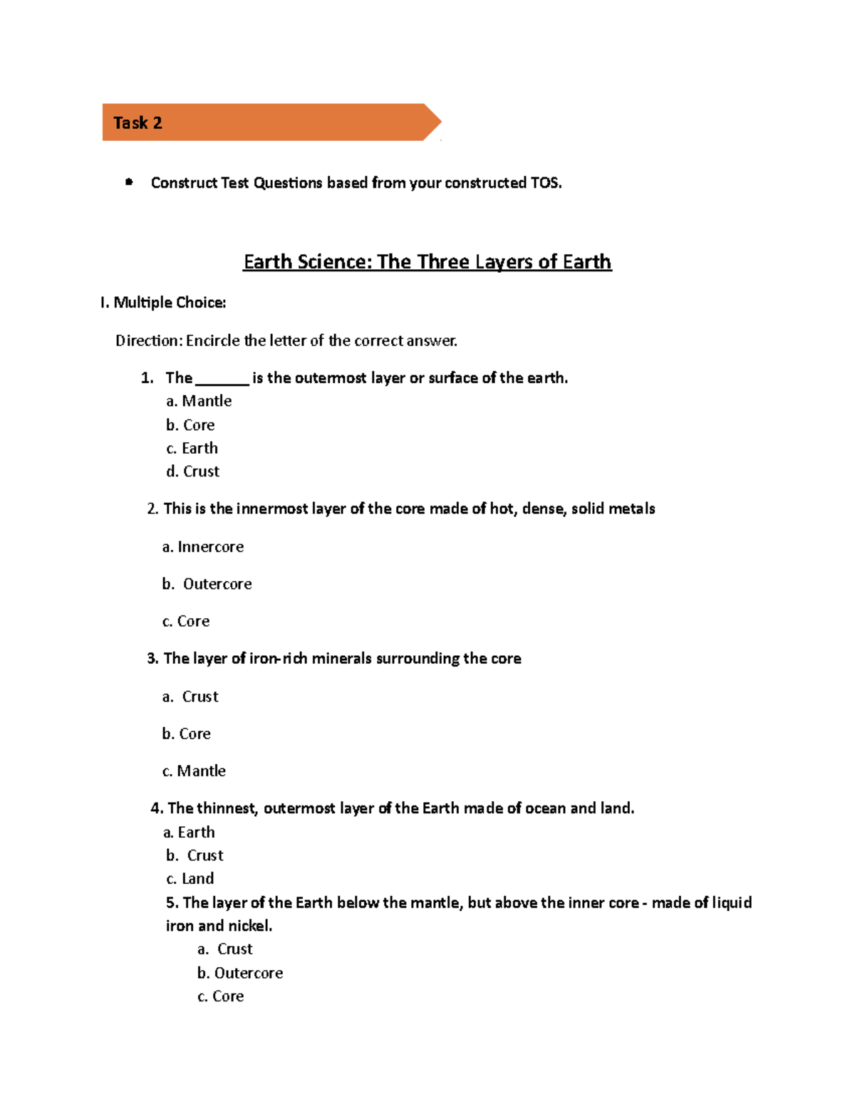 Course Requirements for Midterm (Educ 4) - Construct Test Questions ...
