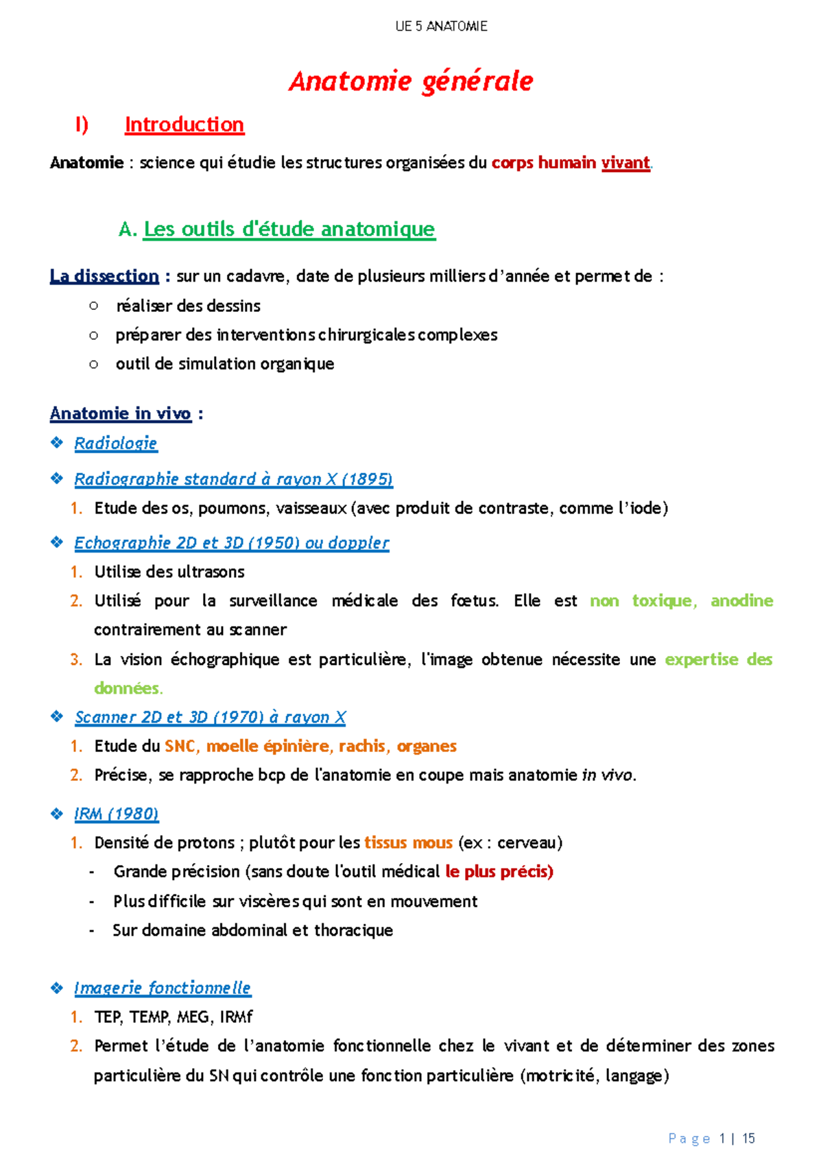 1. Anatomie générale Morandi ok - Anatomie générale I) Introduction ...