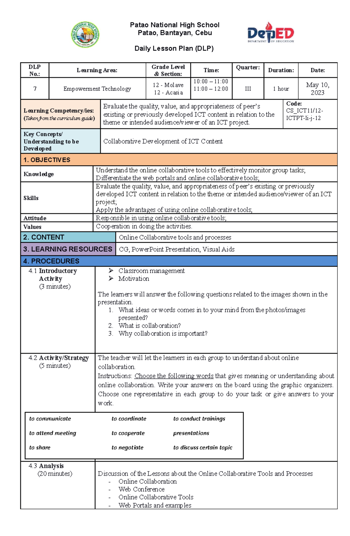 L7 Epowerment DLP - Lesson Plan - Patao National High School Patao ...