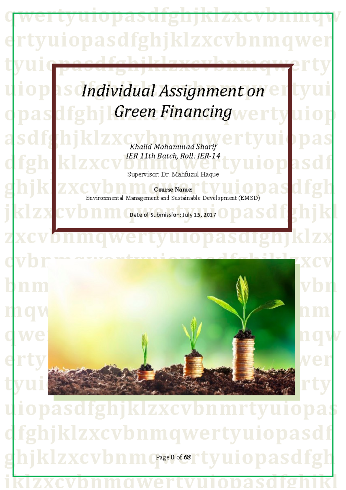 Assignment on Green Financing describing the policies and aspects of ...