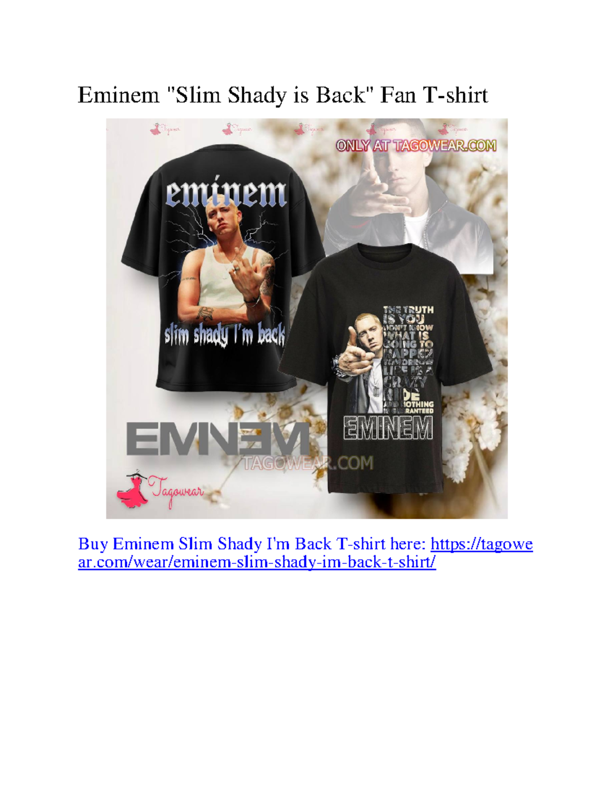 Eminem Slim Shady is Back Fan T-shirt - BA05101 - Eminem "Slim Shady is ...