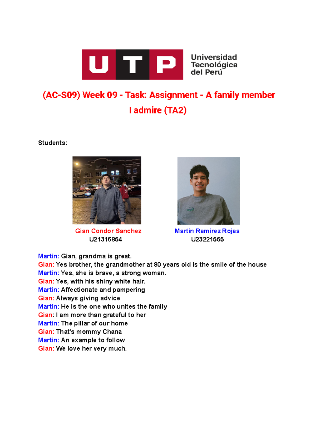 TASK WEEK 4 - (AC-S09) Week 09 - Task: Assignment - A family member I admire (TA2) Students ...