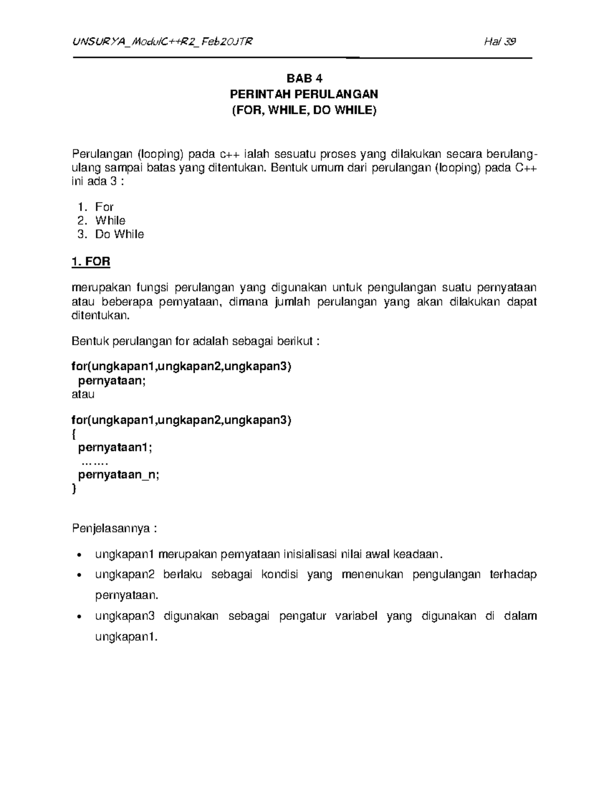 Pertemuan 4 - nimijikik - BAB 4 PERINTAH PERULANGAN (FOR, WHILE, DO ...