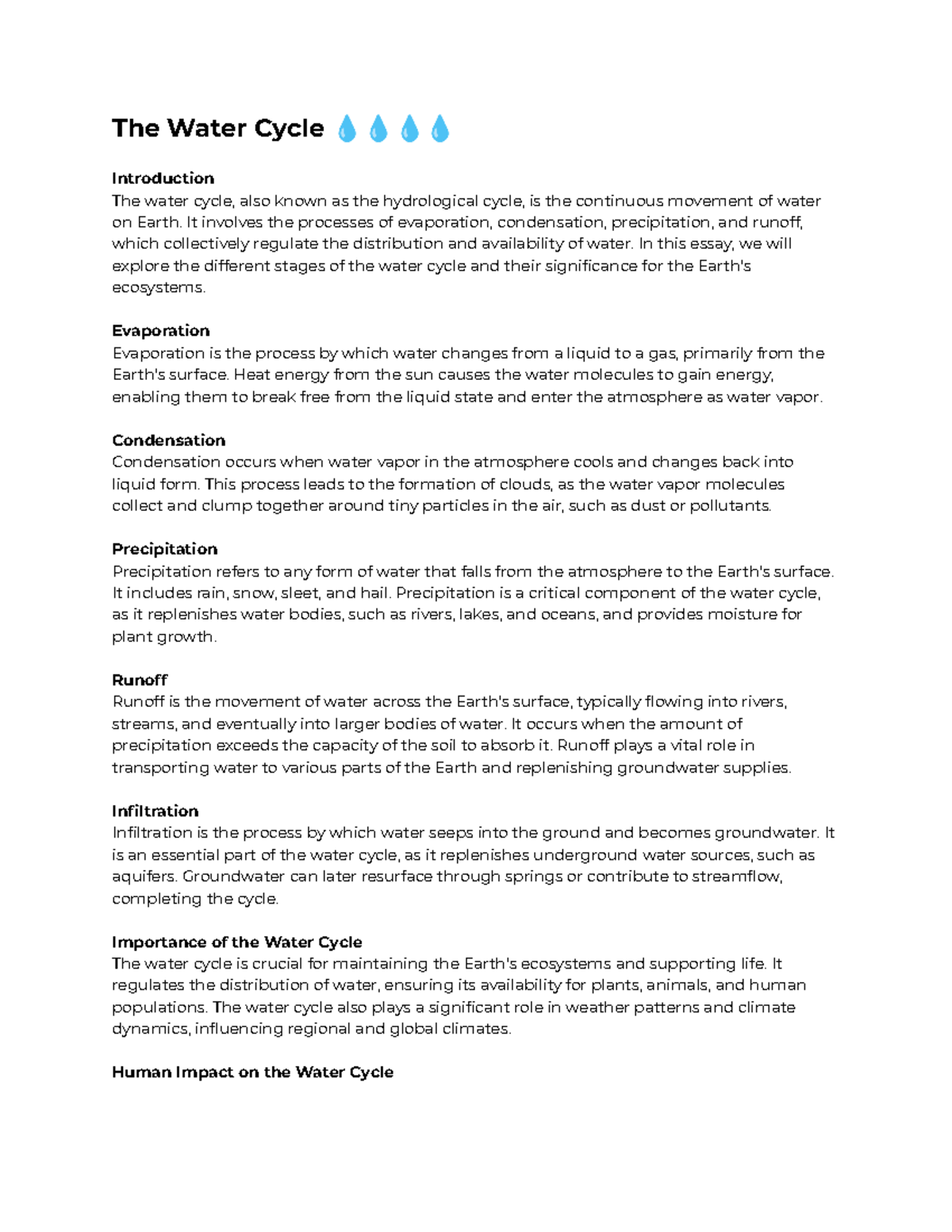 The Water Cycle - It involves the processes of evaporation ...