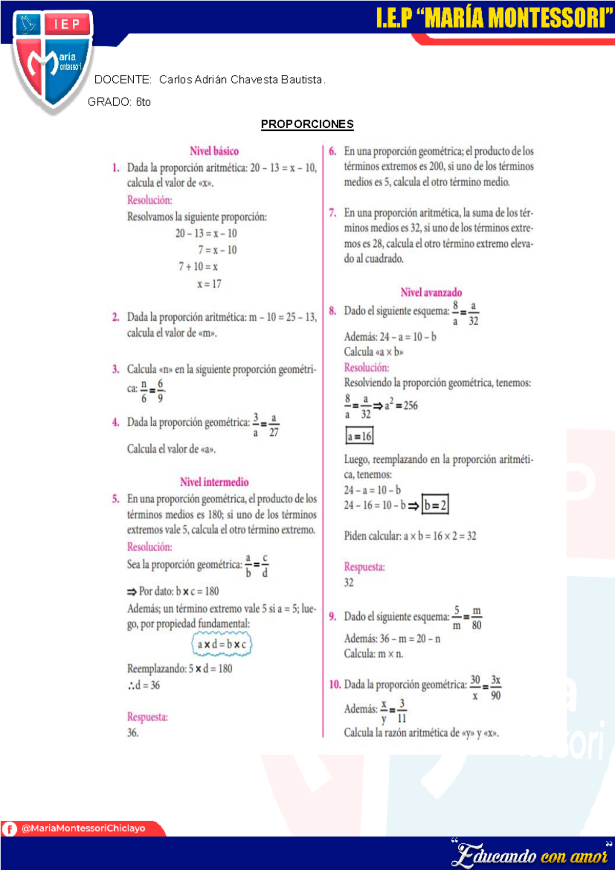 Proporciones - 6TO - MATEMÁTICA - Análisis Matemático 1 - DOCENTE ...