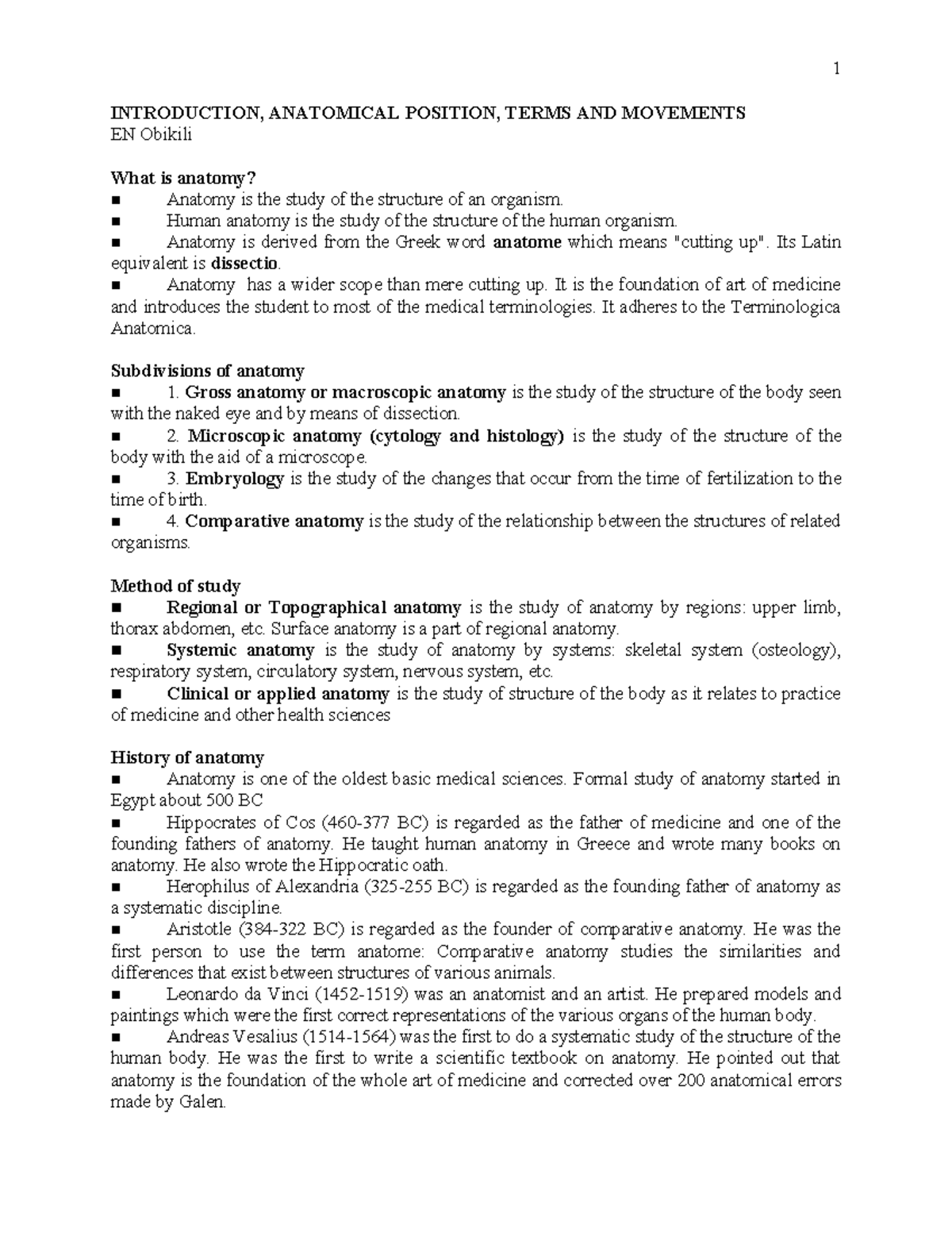 Introduction , Anatomial position, terms, movements Jan 2023 ...