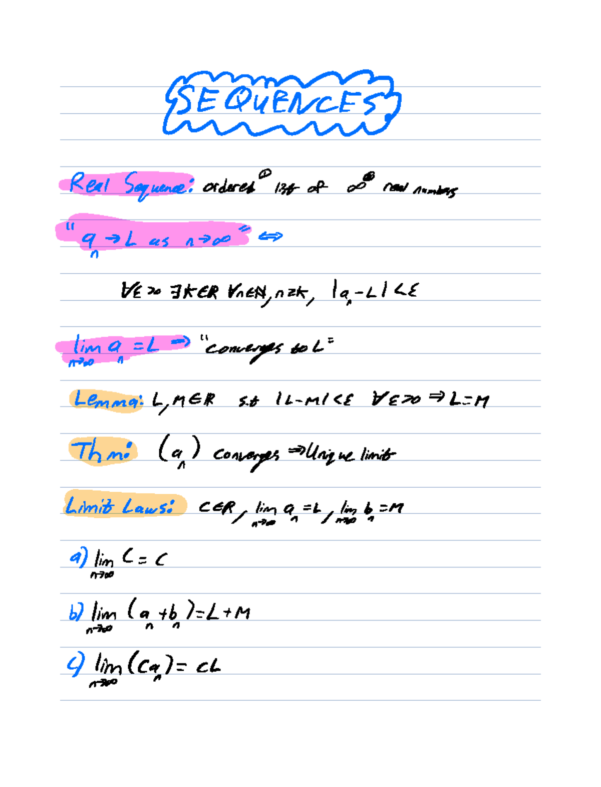 BA theory (ch2-3) - Wits BA Notes. - SEQUENCÉT Real Sequence ordered ...