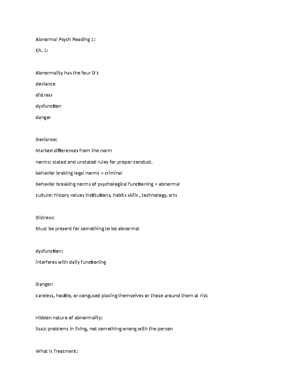 Chapter 1 notes Abnormal - Copy - Abnormal Psych Reading 1: Ch. 1 ...