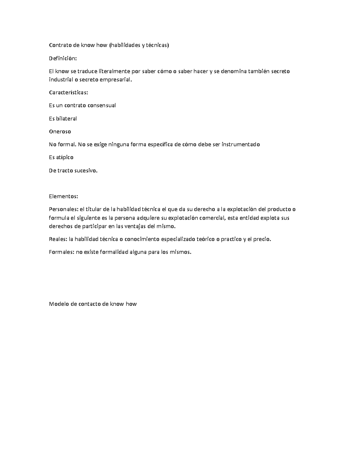 Contrato de know how - notas - Contrato de know how (habilidades y ...