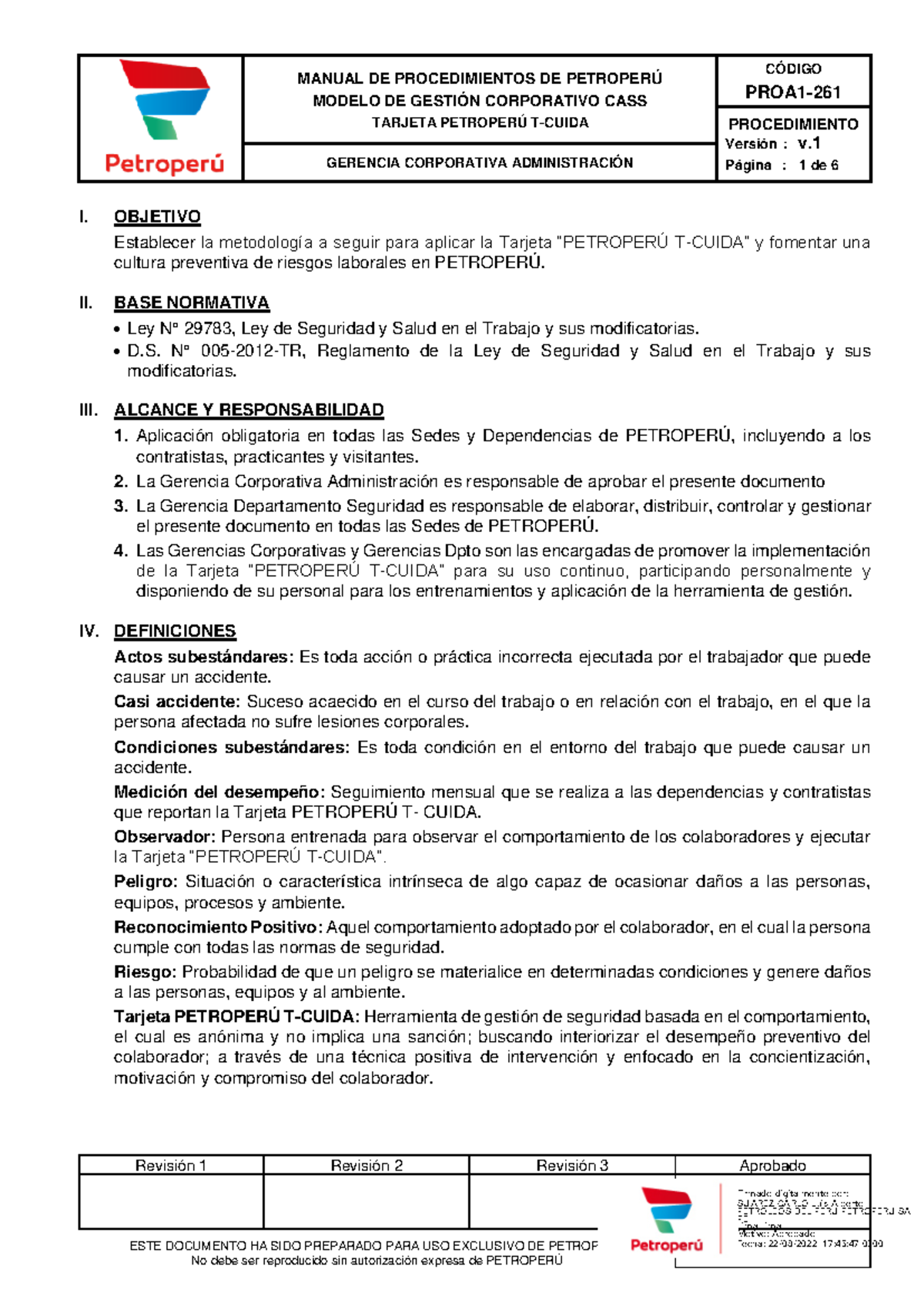 PROA1-261 Tarjeta Petroperú T- Cuida - MANUAL DE PROCEDIMIENTOS DE PETROPERÚ MODELO DE GESTIÓN ...