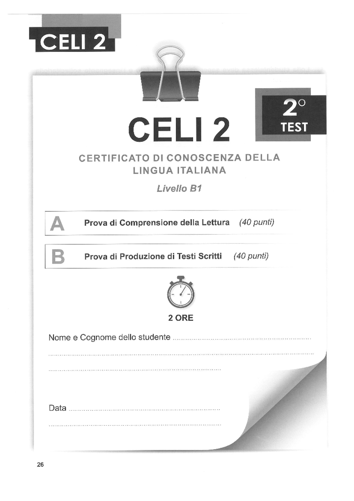 CELI B1 2-test - CELI 2 CELI 2 TEST CERTIFICATO DI CONOSCENZA DELLA ...