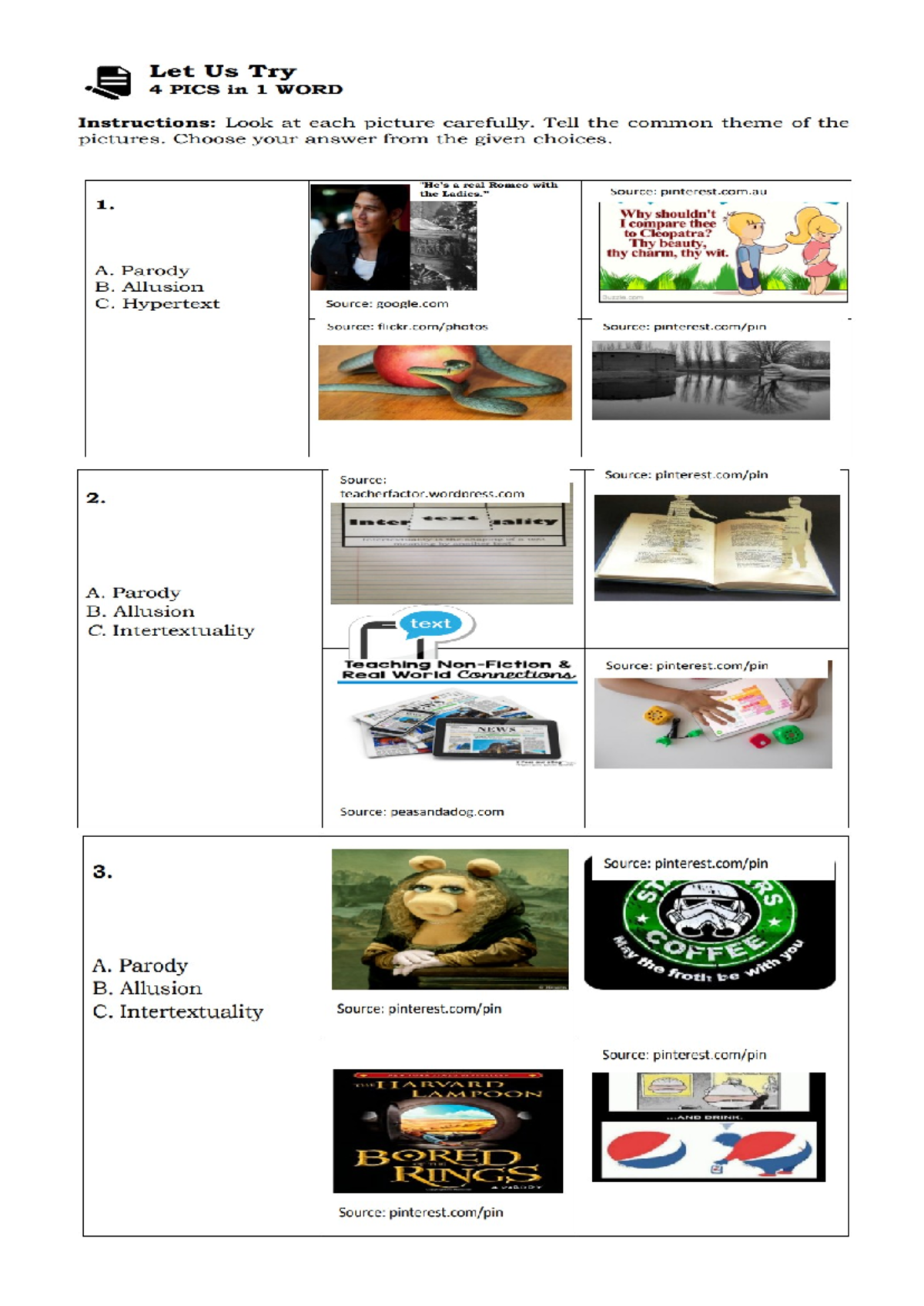 Q4M1-Intertext&Hypertextactivity - Let Us Try 4 PICS in 1 WORD ...