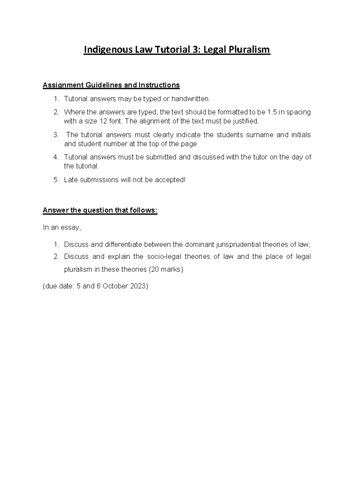 Indigenous Law Tutorial 3 - Where the answers are typed, the text ...