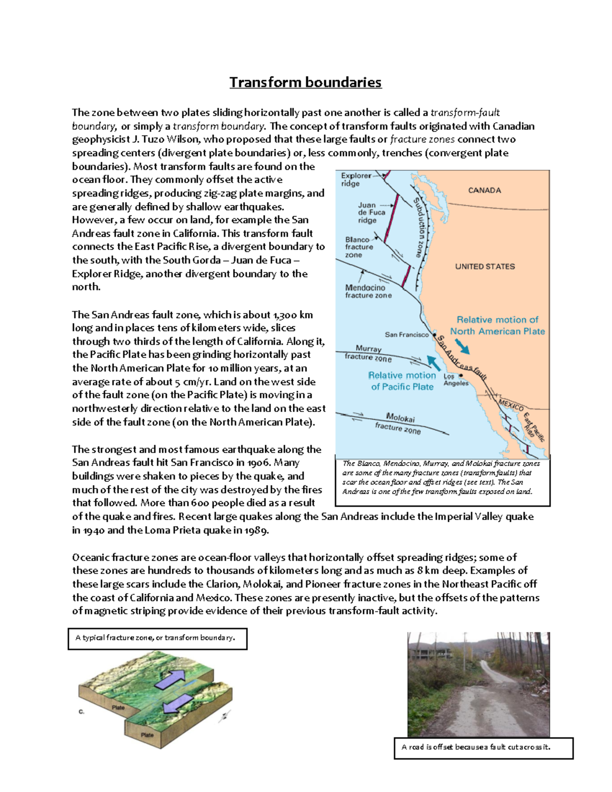 Transform boundaries - The Blanco, Mendocino, Murray, and Molokai ...