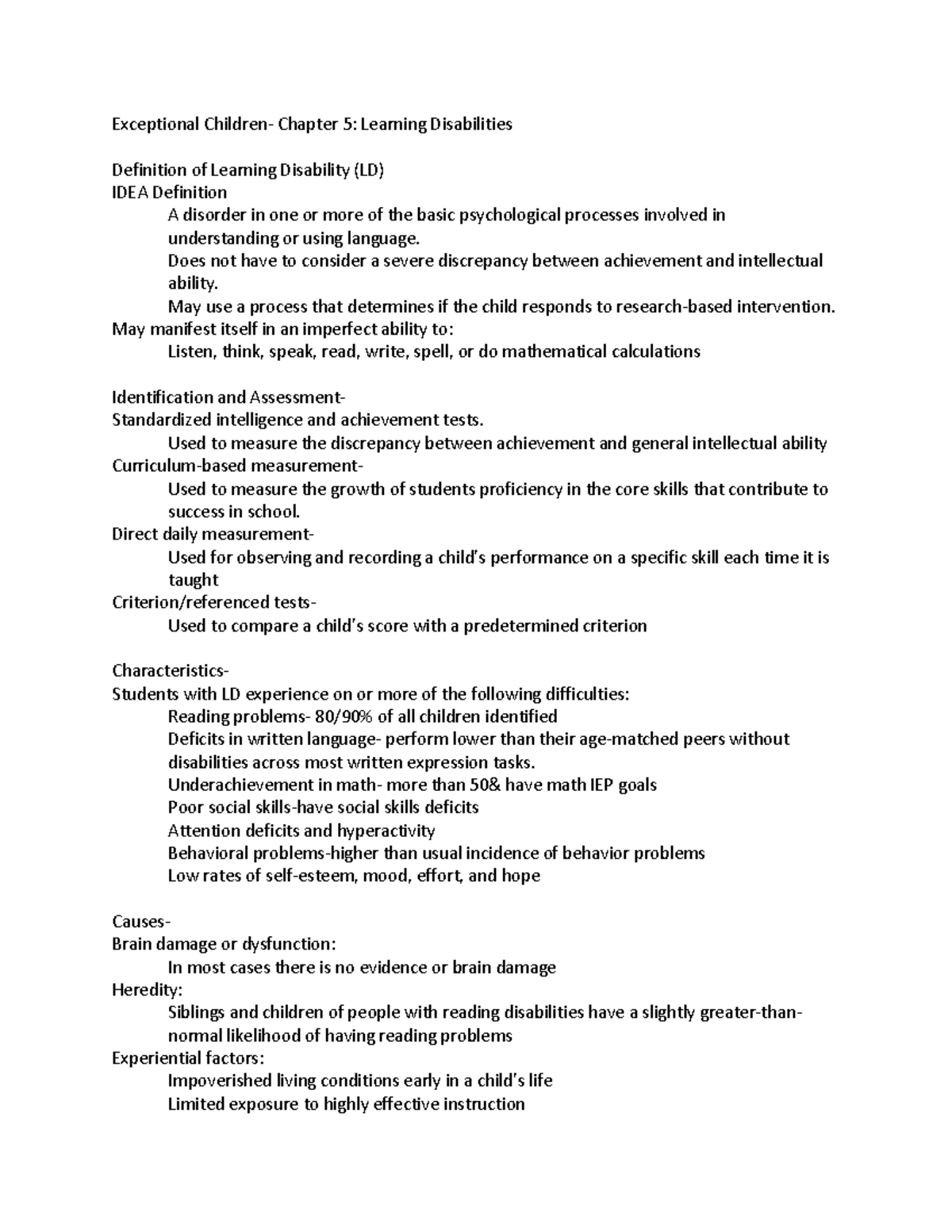 Speced Chapter 5 - class notes - Exceptional Children- Chapter 5 ...